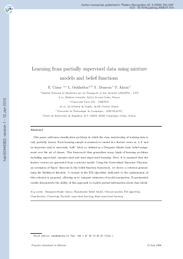 (PDF) Learning from partially supervised data using mixture models and belief functions