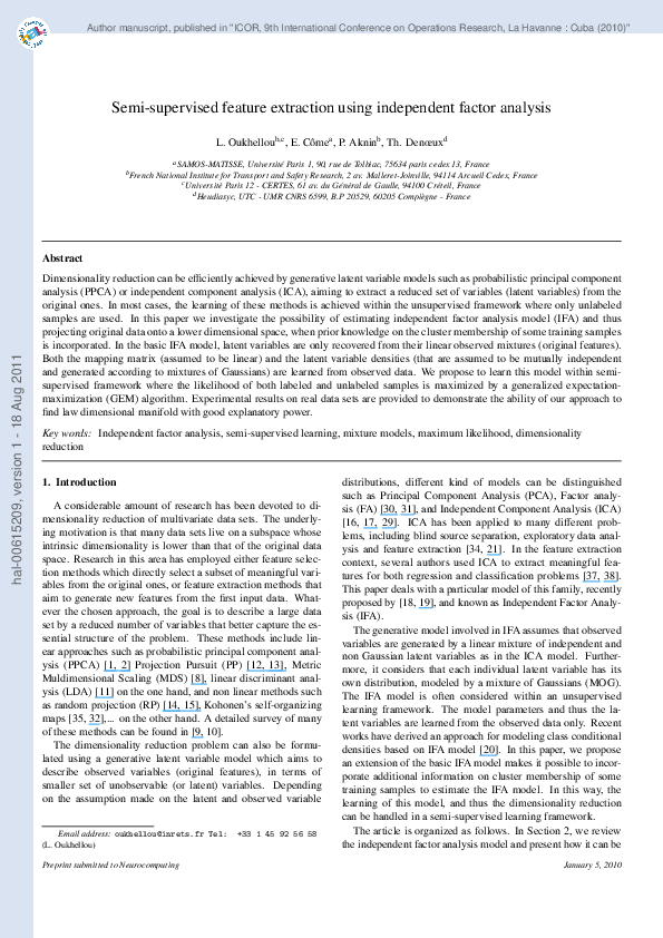 (PDF) Semi-supervised Feature Extraction Using Independent Factor Analysis