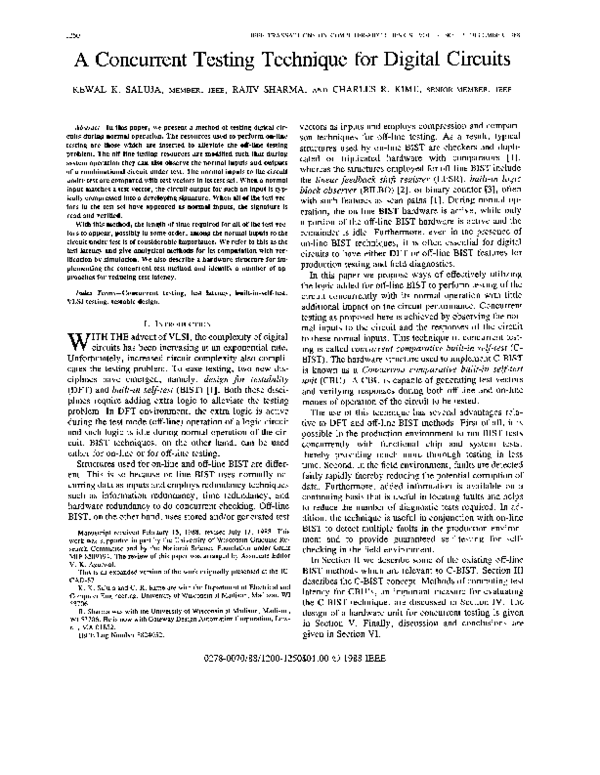 Pdf A Concurrent Testing Technique For Digital Circuits