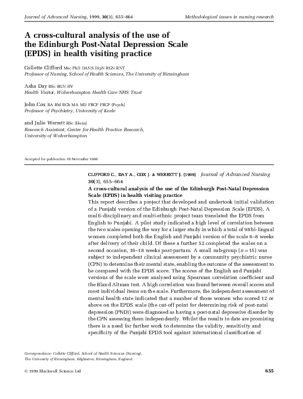 (PDF) A cross-cultural analysis of the use of the Edinburgh PostNatal ...