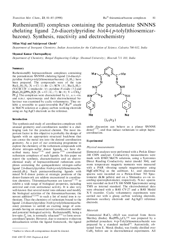 (PDF) Ruthenium(II) complexes containing the pentadentate SNNNS chelating ligand 2,6 ...