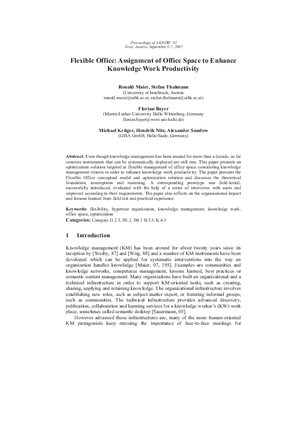 (PDF) Flexible Office: Assignment of Office Space to Enhance Knowledge ...