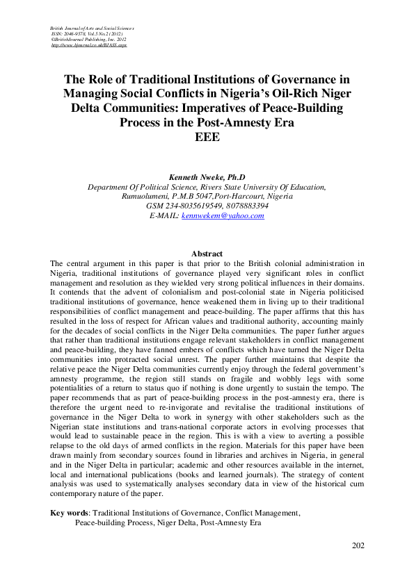 (PDF) The Role of Traditional Institutions of Governance in Managing ...