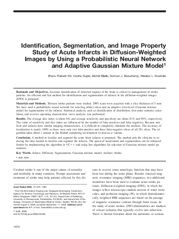 (PDF) Identification, Segmentation, and Image Property Study of Acute Infarcts in Diffusion ...