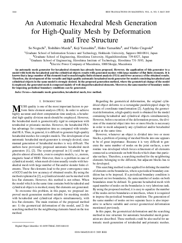 Pdf An Automatic Hexahedral Mesh Generation For High Quality Mesh By Deformation And Tree