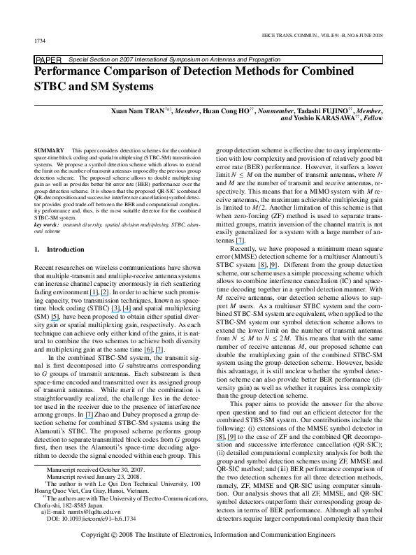 Pdf Performance Comparison Of Detection Methods For Combined Stbc And