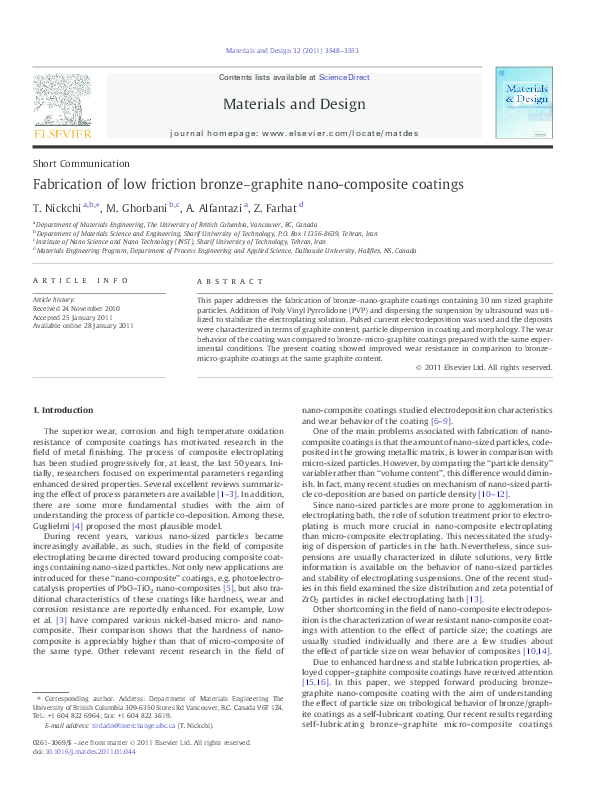 (PDF) Fabrication of low friction bronze–graphite nano-composite coatings