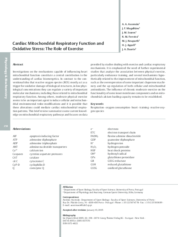 (PDF) Cardiac mitochondrial respiratory function and oxidative stress: the role of exercise