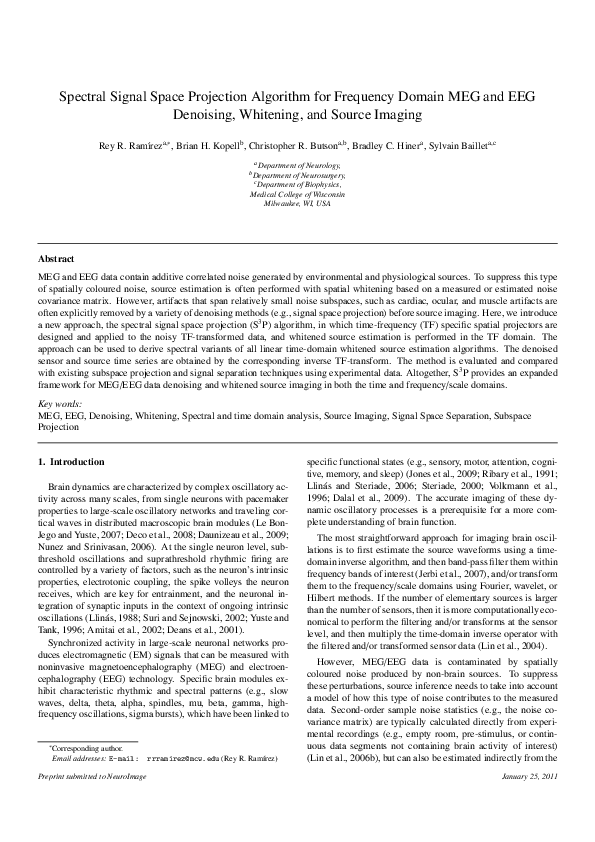 Pdf Spectral Signal Space Projection Algorithm For Frequency Domain