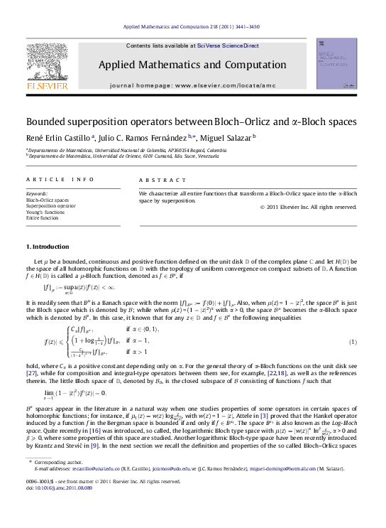 Pdf Bounded Superposition Operators Between Bloch Orlicz And α Bloch