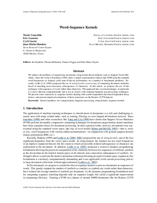 (PDF) Word sequence kernels