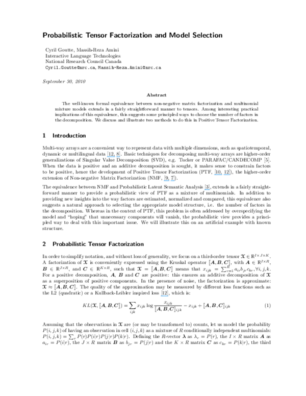 (PDF) Probabilistic Tensor Factorization and Model Selection