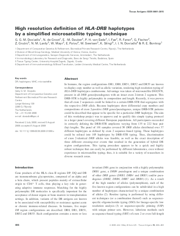 (PDF) High resolution definition of HLA-DRB haplotypes by a simplified microsatellite typing ...
