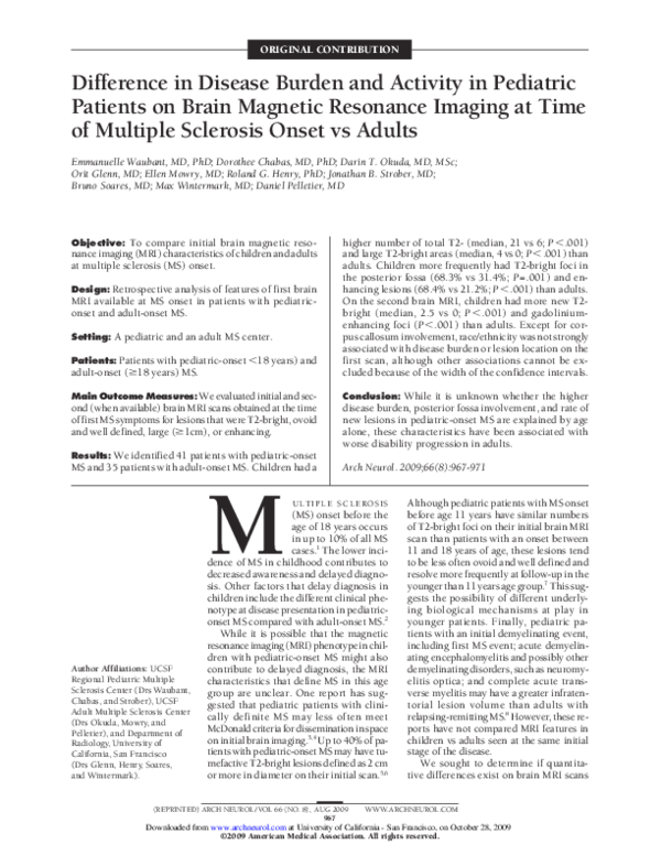 (PDF) Adult and Pediatric Multiple Sclerosis: Differences and Similarities | Hossam Gomaa ...