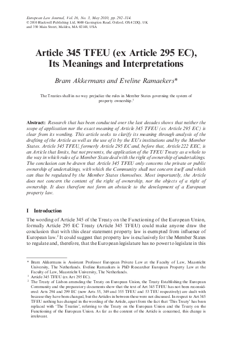 (PDF) Article 345 TFEU (ex Article 295 EC), Its Meanings and ...