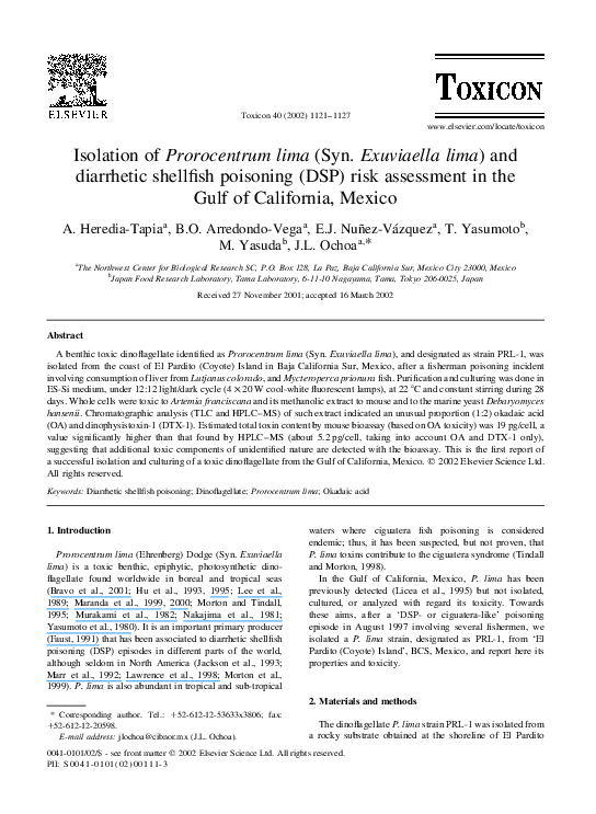 (PDF) Prorocentrum lima Isolation and DSP Risk in Gulf
