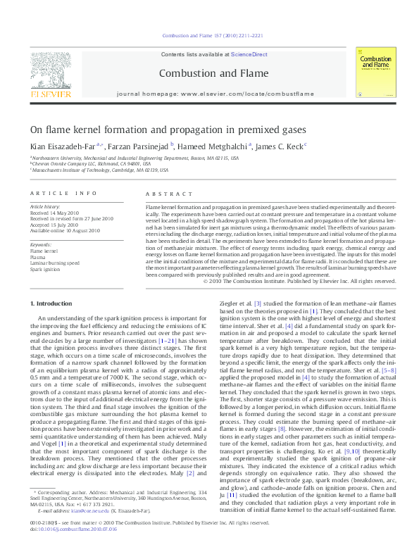 (PDF) On flame kernel formation and propagation in premixed gases