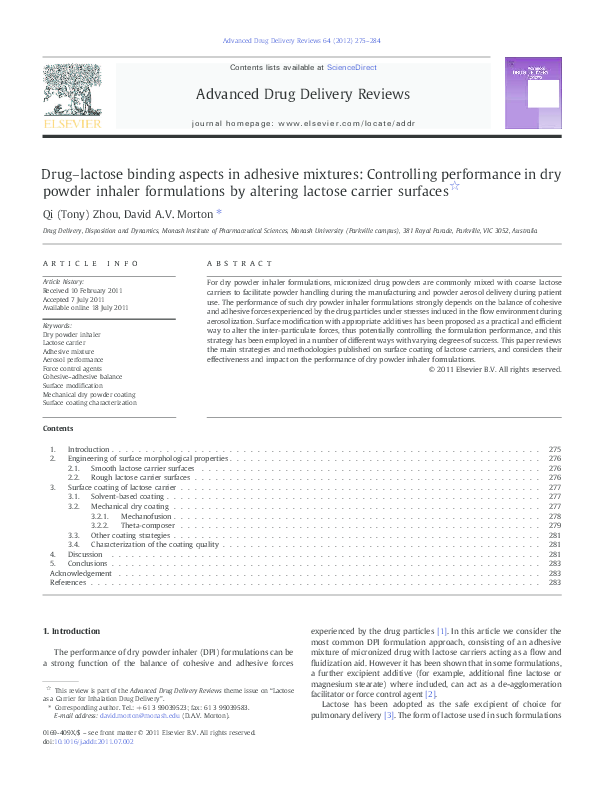 (PDF) Drug–lactose binding aspects in adhesive mixtures: Controlling ...