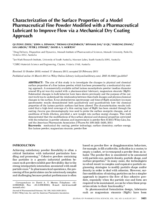 (PDF) Characterization of the surface properties of a model ...
