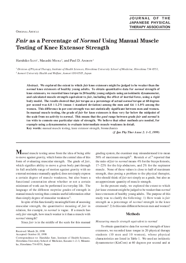 (PDF) Fair as a Percentage of Normal Using Manual Muscle Testing of ...
