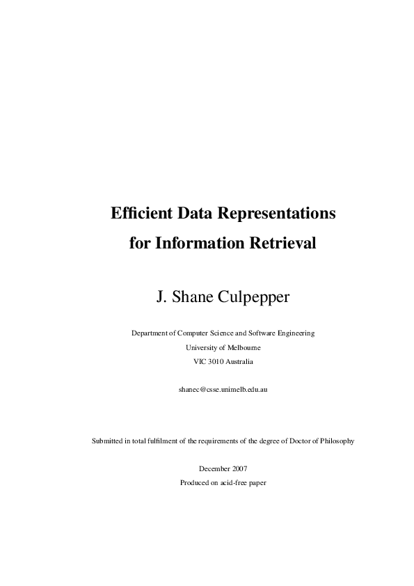 (PDF) Efficient Data Representations for Information Retrieval
