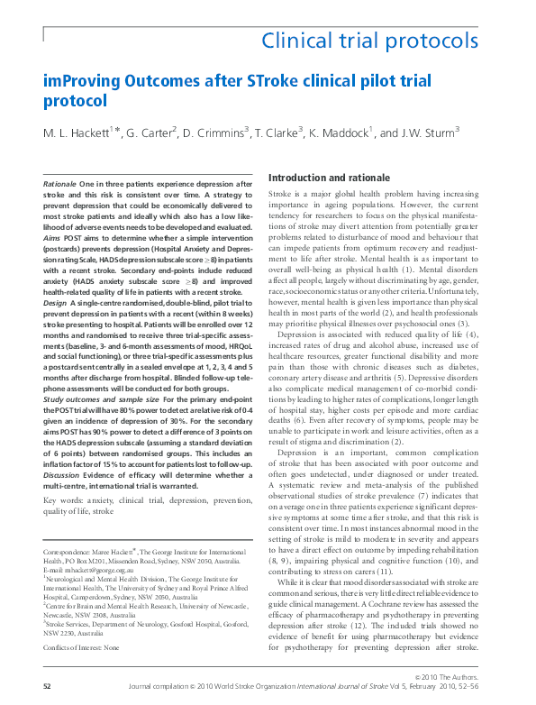 (PDF) imProving Outcomes after STroke clinical pilot trial protocol