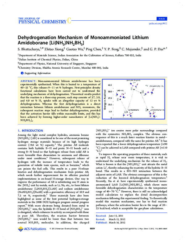 (PDF) Dehydrogenation Mechanism of Monoammoniated Lithium Amidoborane [Li(NH 3 )NH 2 BH 3 ]