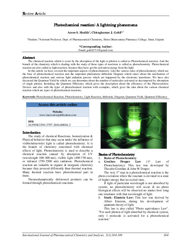 (PDF) Photochemical reaction: A lightning phenomena