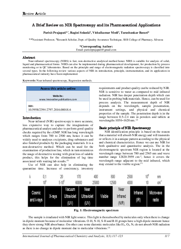 (PDF) A Brief Review on NIR Spectroscopy and its Pharmaceutical ...
