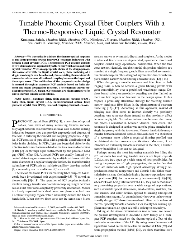 (PDF) Tunable Photonic Crystal Fiber Couplers With a Thermo-Responsive Liquid Crystal Resonator