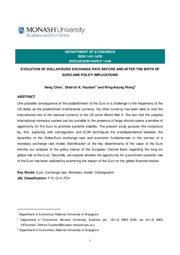 (PDF) Evolution of Dollar/Euro Exchange Rate Before and After the Birth ...