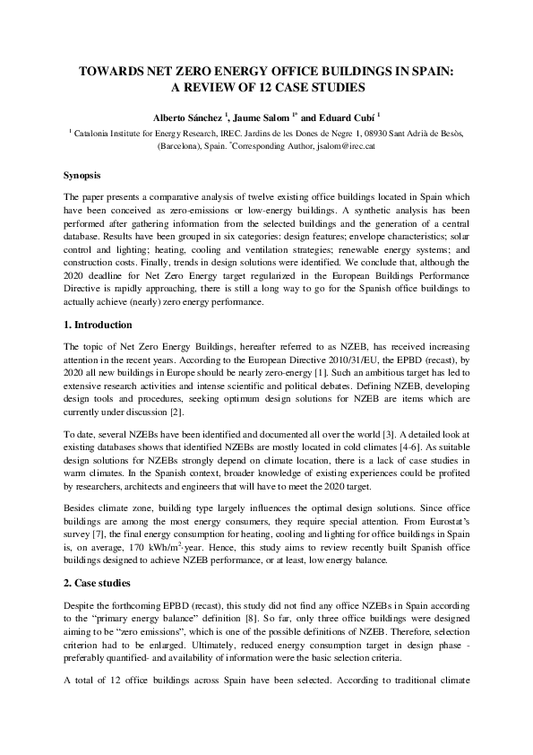 (PDF) Towards Net Zero Energy Office Buildings in Spain: A review of 12 ...