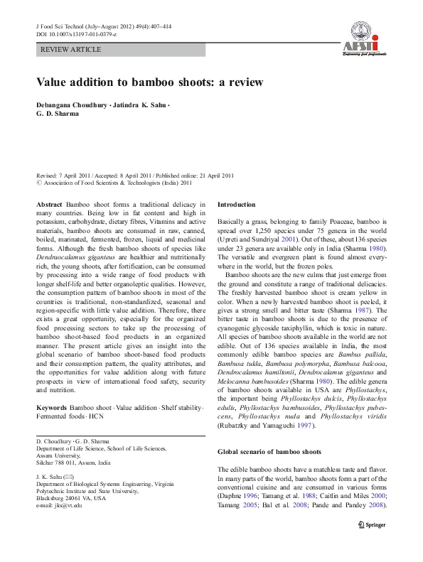 (PDF) Value addition to bamboo shoots: a review