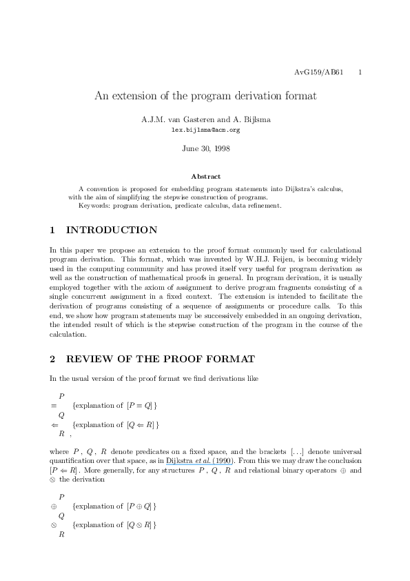 (PDF) An extension of the program derivation format