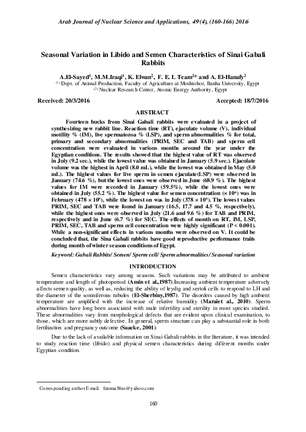(PDF) Seasonal Variation in Libido and Semen Characteristics of Sinai ...