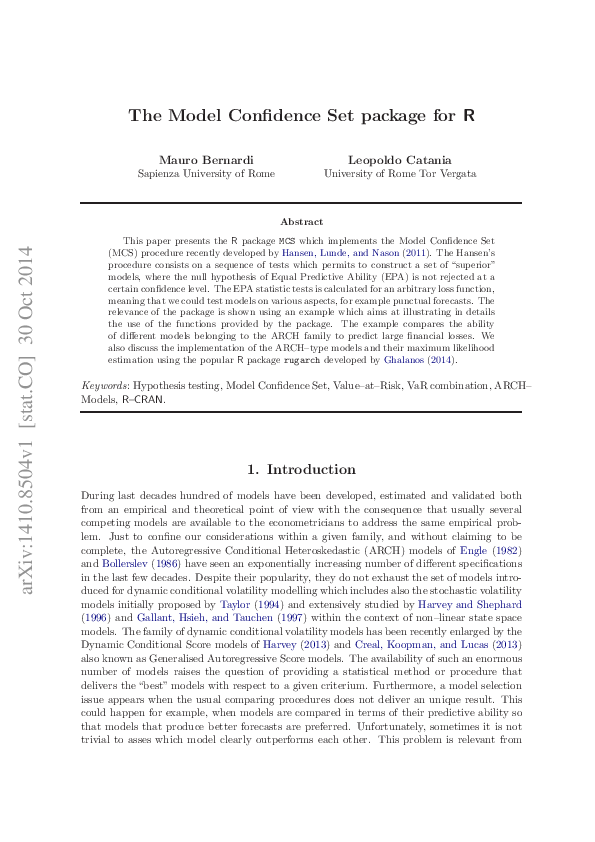 (PDF) The Model Confidence Set package for R