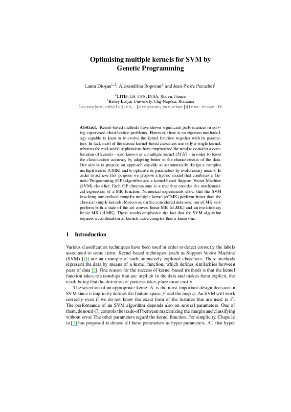 (PDF) Optimising Multiple Kernels for SVM by Genetic Programming