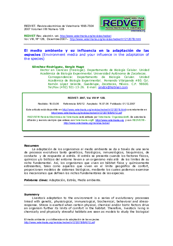 (PDF) El medio ambiente y su influencia en la adaptación de las ...