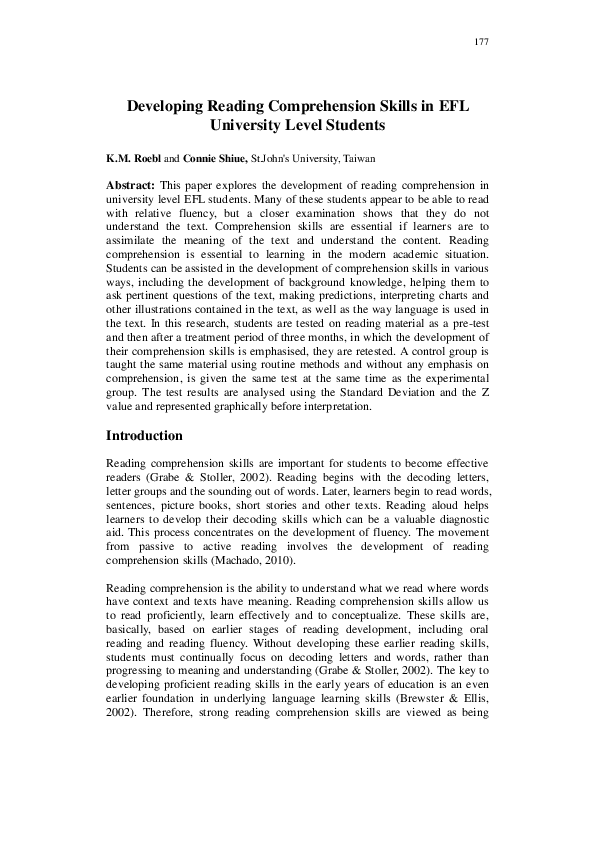 (PDF) Developing Reading Comprehension Skills in EFL University Level Students