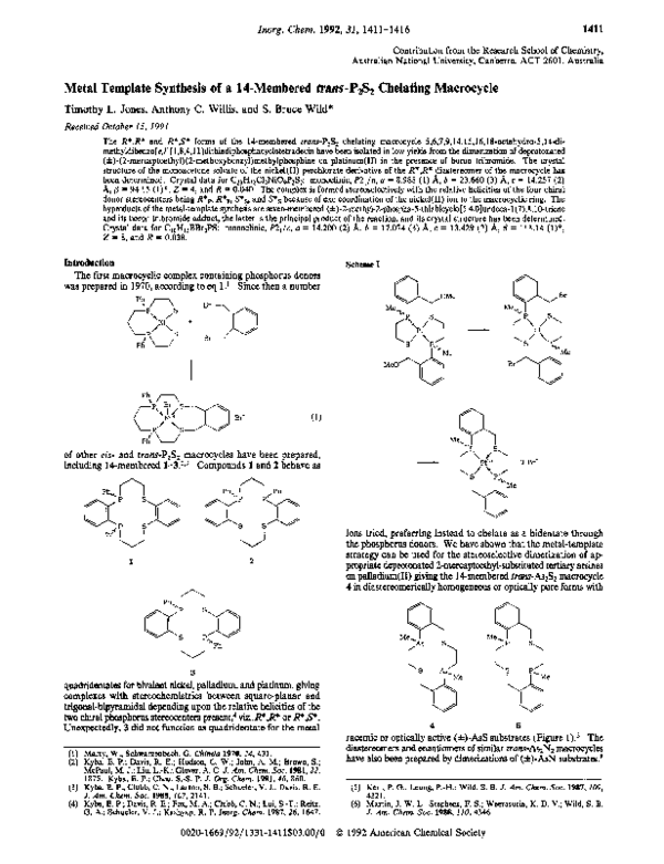 (PDF) Metal template synthesis of a 14-membered trans-P2S2 chelating ...