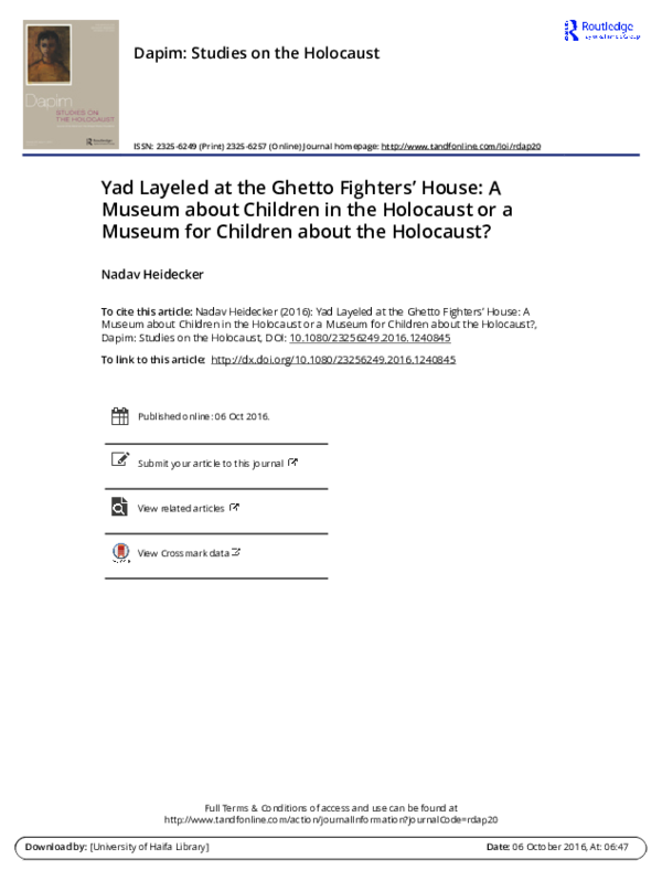 (PDF) Yad Layeled at the Ghetto Fighters' House: A Museum about ...