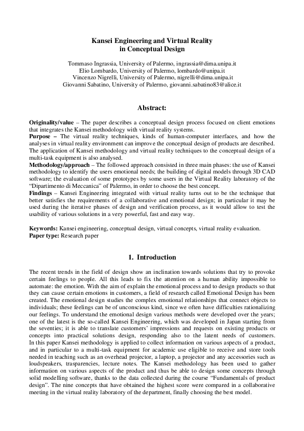 (PDF) Kansei Engineering and Virtual Reality in Conceptual Design