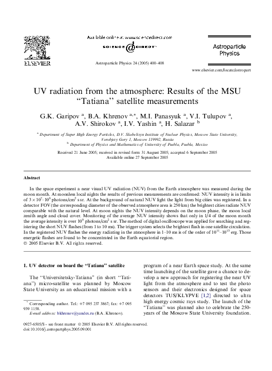 Pdf Uv Radiation From The Atmosphere Results Of The Msu “tatiana” Satellite Measurements