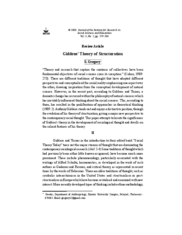 (PDF) Giddens' Theory of Structuration
