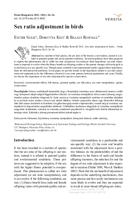 Pdf Sex Ratio Adjustment In Birds