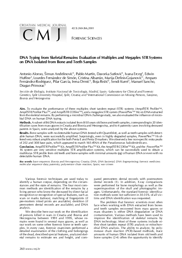 (PDF) DNA Typing from Skeletal Remains: Evaluation of Multiplex and ...