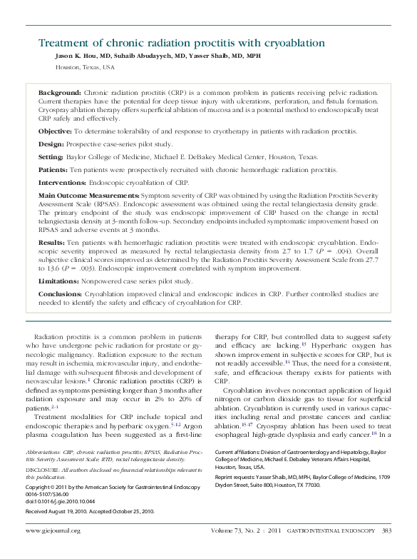 (PDF) Treatment of chronic radiation proctitis with cryoablation ...