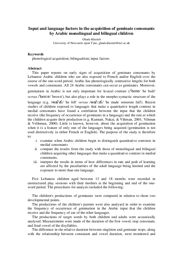 (PDF) Input and language factors in the acquisition of geminate ...