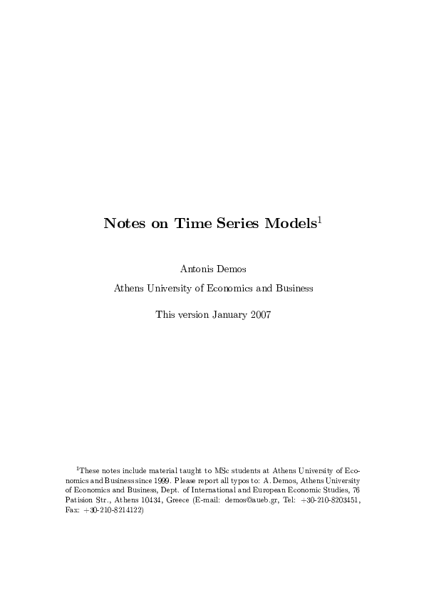 (PDF) Notes on Time Series Models1