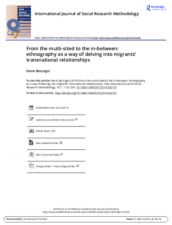 (PDF) From the multi-sited to the in-between: ethnography as a way of delving into migrants ...